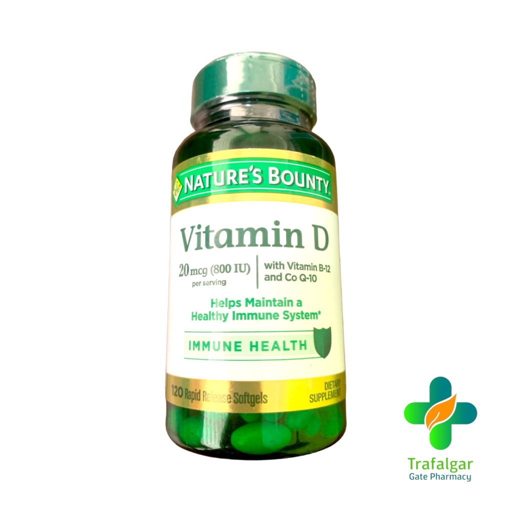 NATURE’S BOUNTY VITAMIN D 20 MCG (800 IU) SOFTGELS 120’S – Trafalgar ...